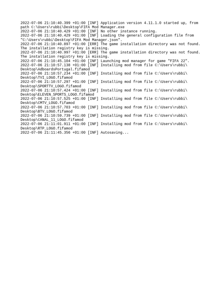 FIFA Mod Manager Installation Log | PDF