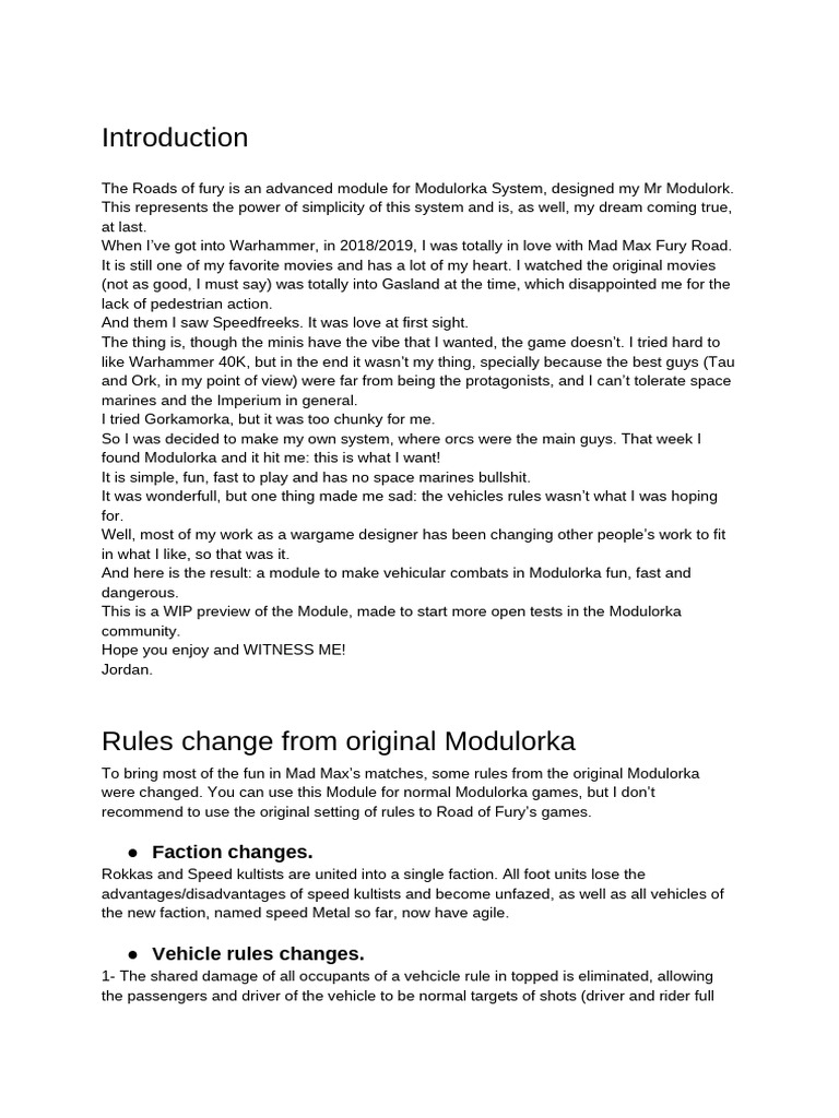 Modulorka Roads of Fury v1.0 | PDF | Vehicles | Transport
