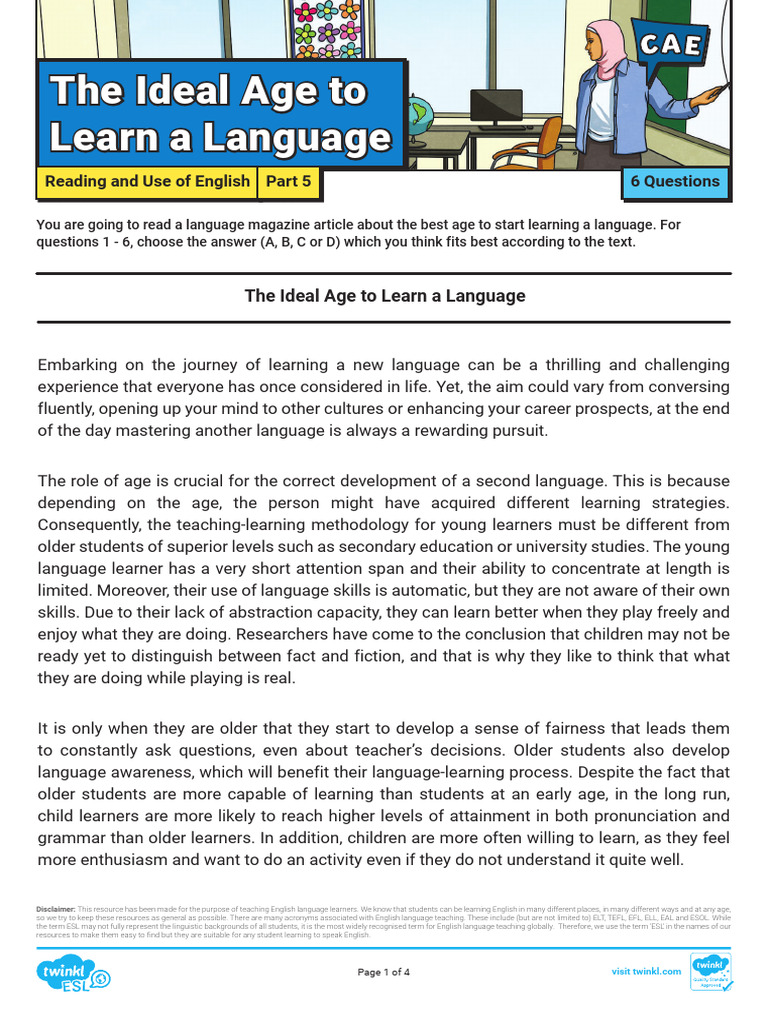 Best Age for Language Learning | PDF | English As A Second Or Foreign ...