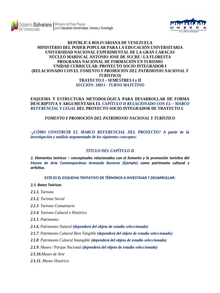 Esquema y Estructura Metodologica Capitulo II Proyecto I 2024 | PDF | Turismo | Patrimonio cultural