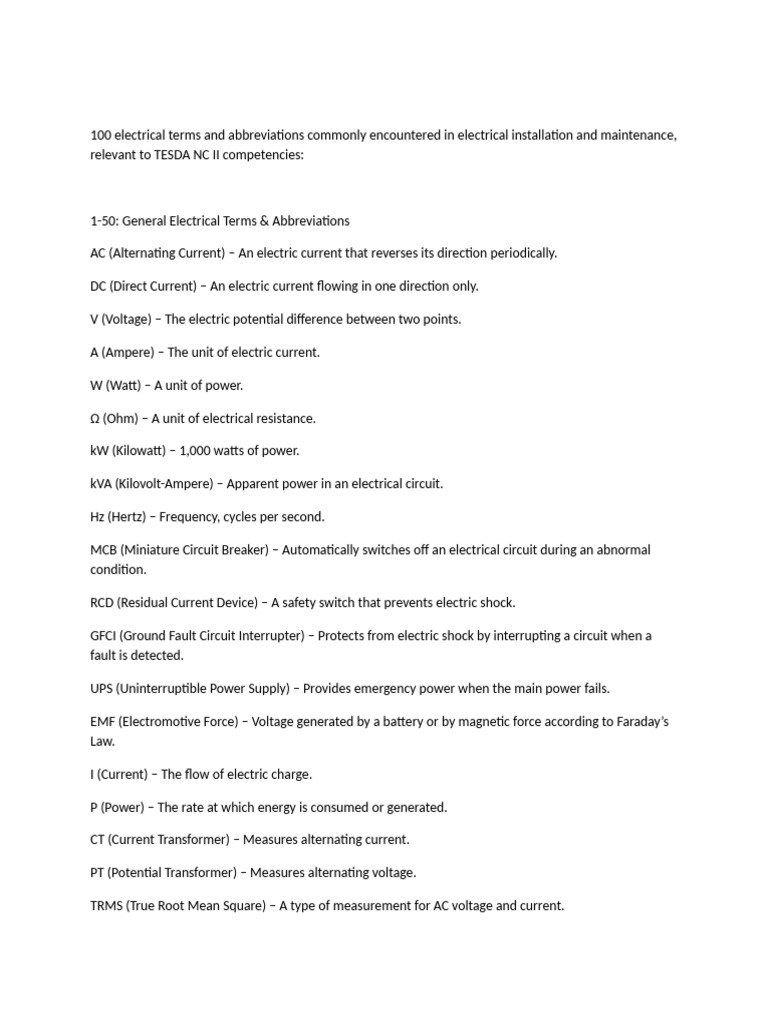Electrical Terms & Abbreviations Guide | PDF | Alternating Current ...