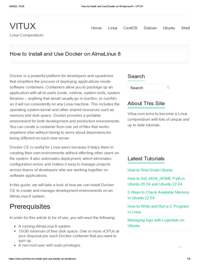 How To Install and Use Docker On AlmaLinux 8 - VITUX | PDF | Linux | Sudo