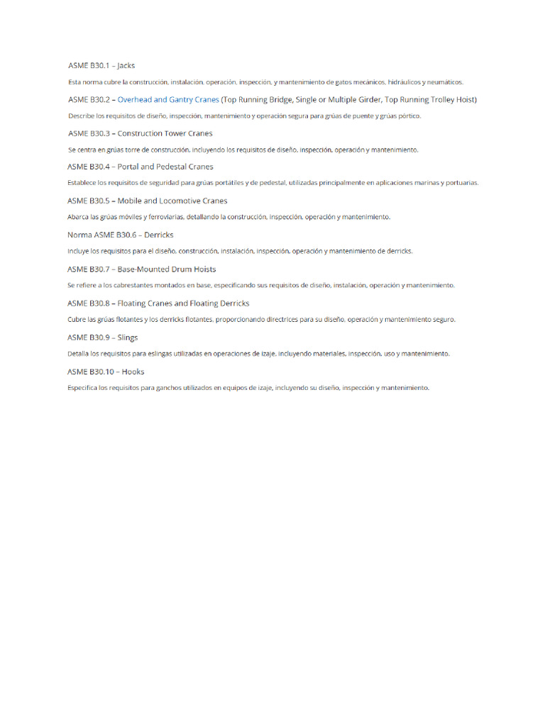 Listado de Normas ASME B 30 | PDF