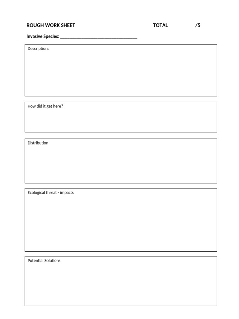 Invasive Species Rough Work Sheet | PDF