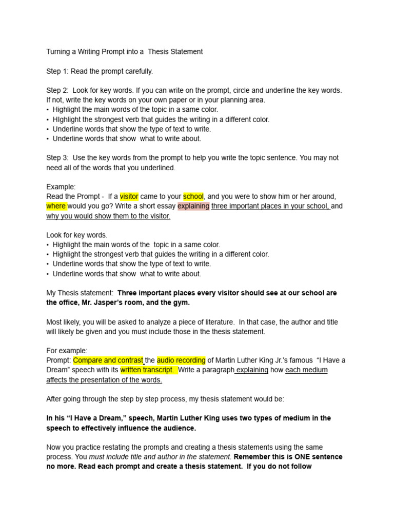 Turning A Writing Prompt Into A Thesis Statement | PDF | Poetry | Writing