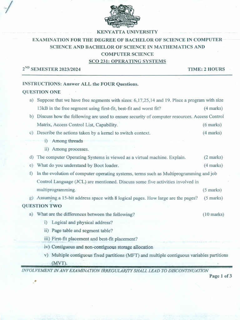 SCO 231 Operating System Education | PDF | Hard Disk Drive | Computing