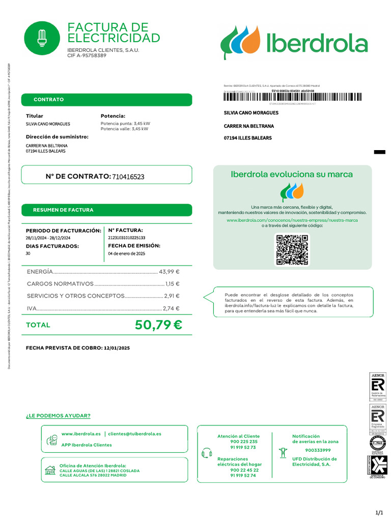 Factura de Electricidad Iberdrola 2025 | PDF