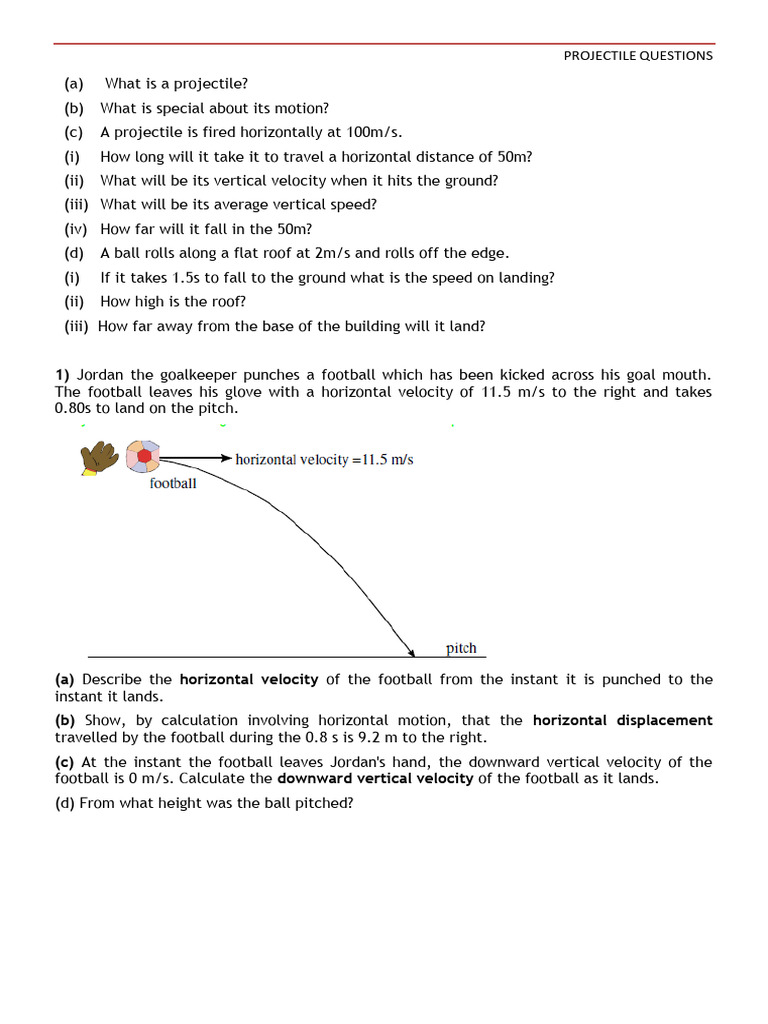 Projectile Motion Questions and Calculations | PDF | Velocity | Projectiles