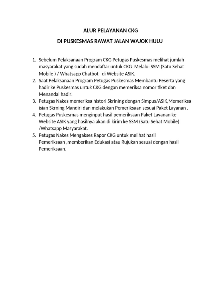 Alur Layanan CKG Untuk Petugas Puskesmas | PDF