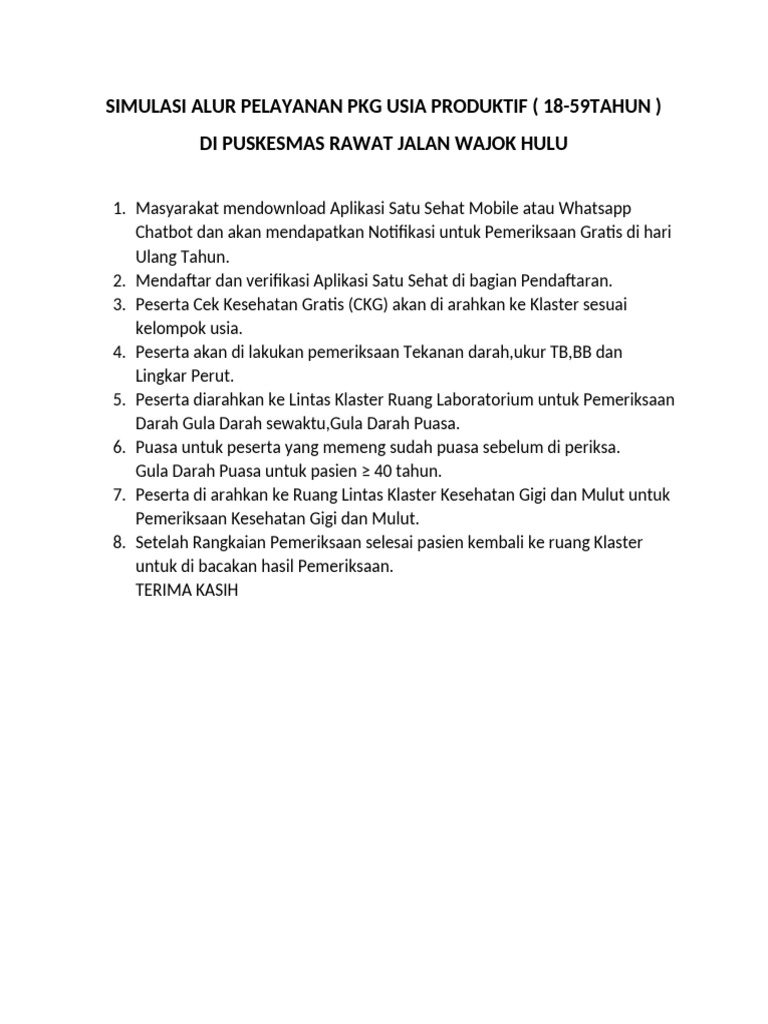 Simulasi Alur Pelayanan Pkg Usia Produktif | PDF