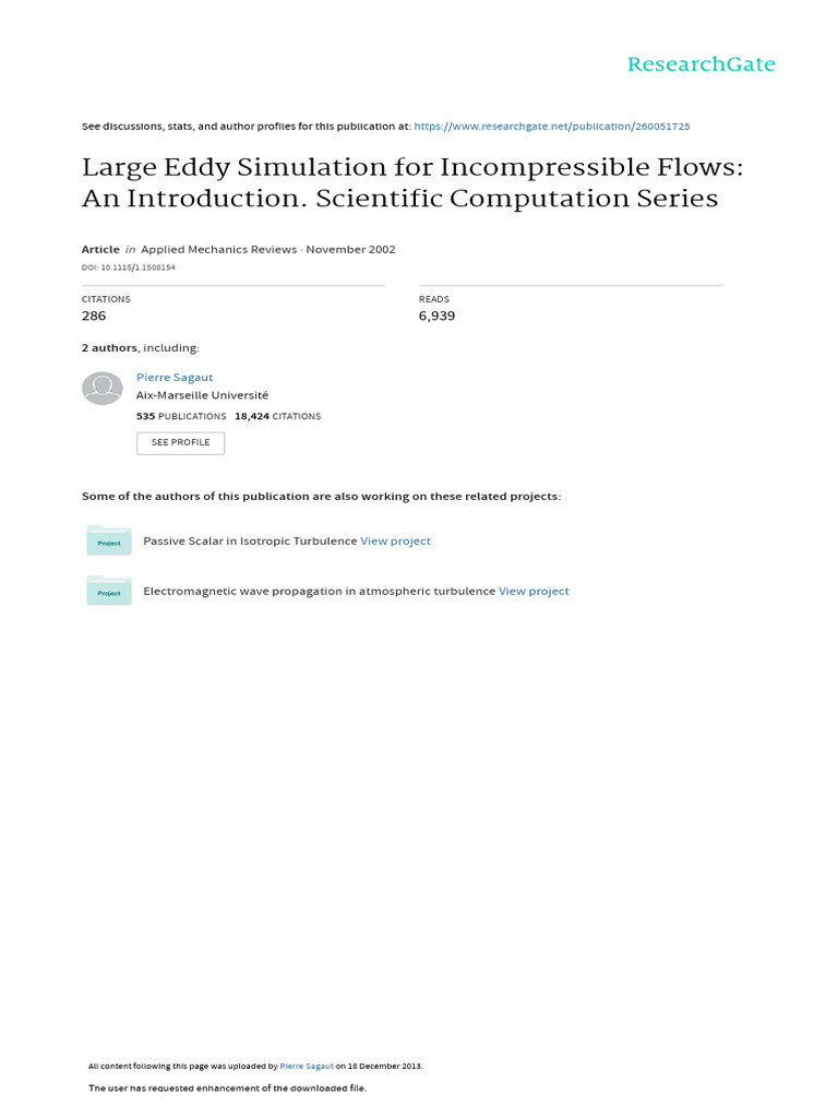 Large Eddy Simulation For Incompressible Flows An | PDF | Applied Mathematics | Physics