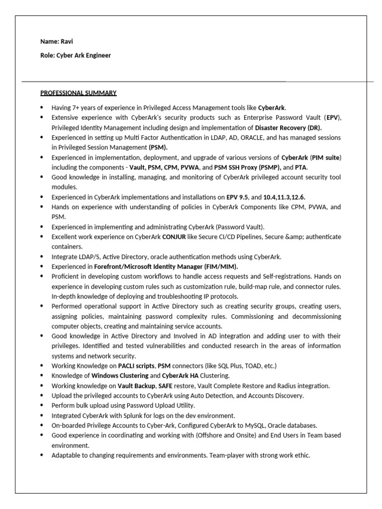 CyberArk Engineer with 7+ Years Experience | PDF | Active Directory ...
