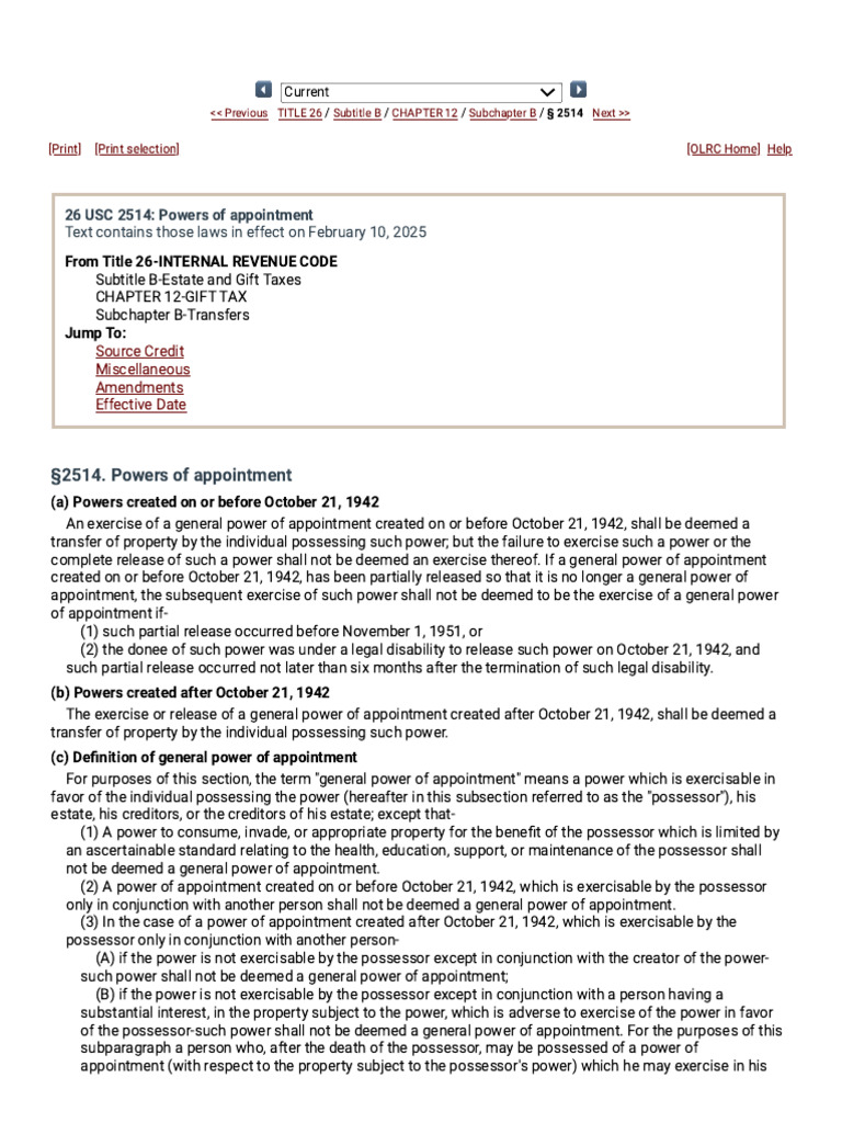 26 USC 2514 - Powers of Appointment | PDF | Property | United States Code