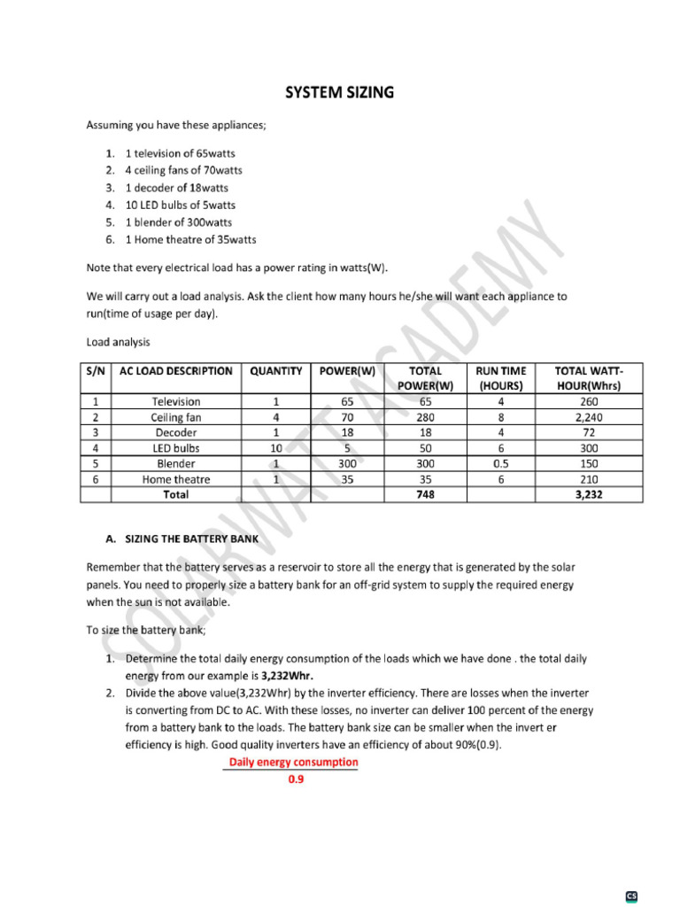System Sizing | PDF
