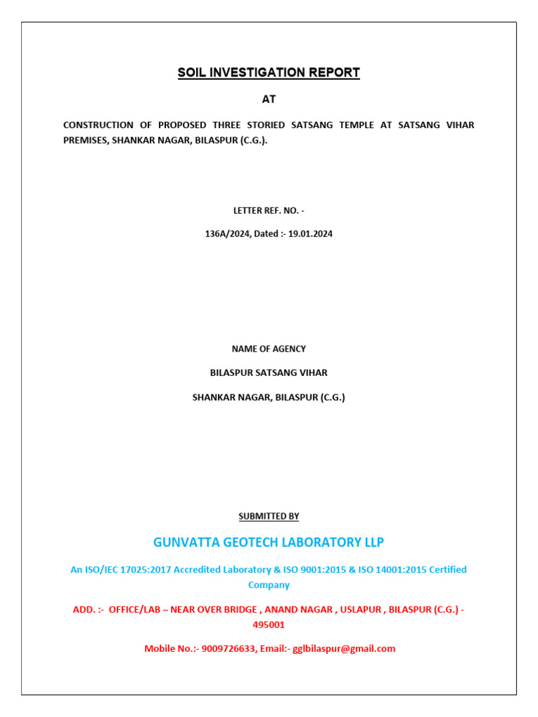 Geotechnical Investigation Report - Satsang Vihar, Bilaspur - 053815 ...