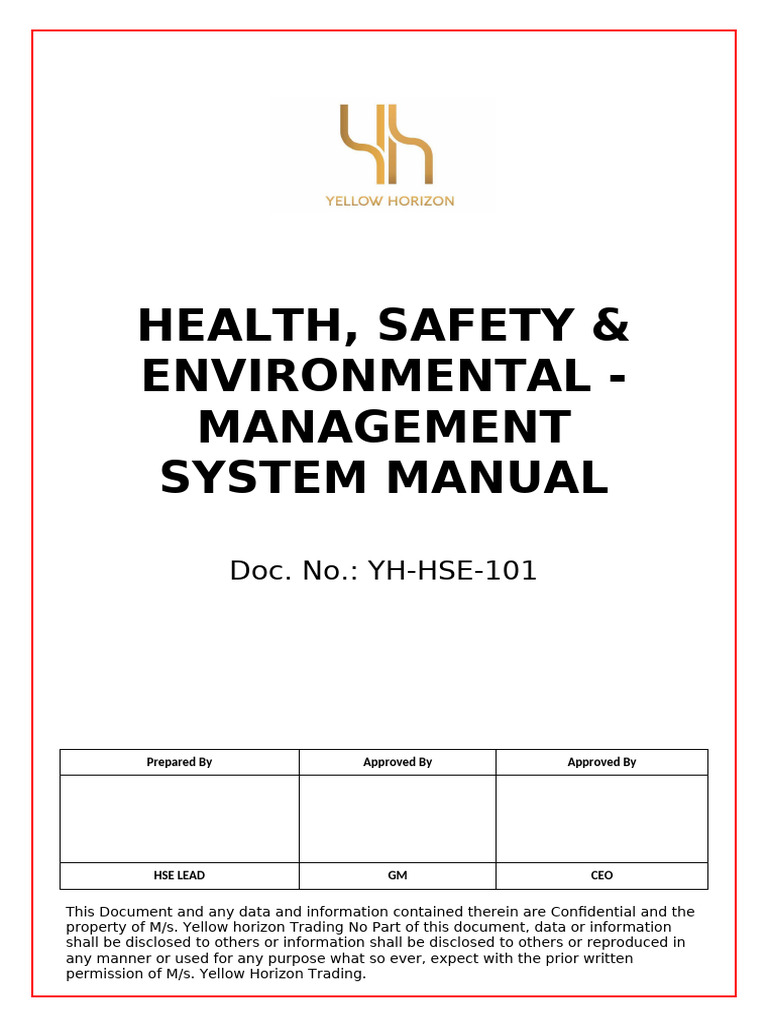 YH - HSE-101 - Health & Safety - Environmental (HSE) Manual | PDF ...