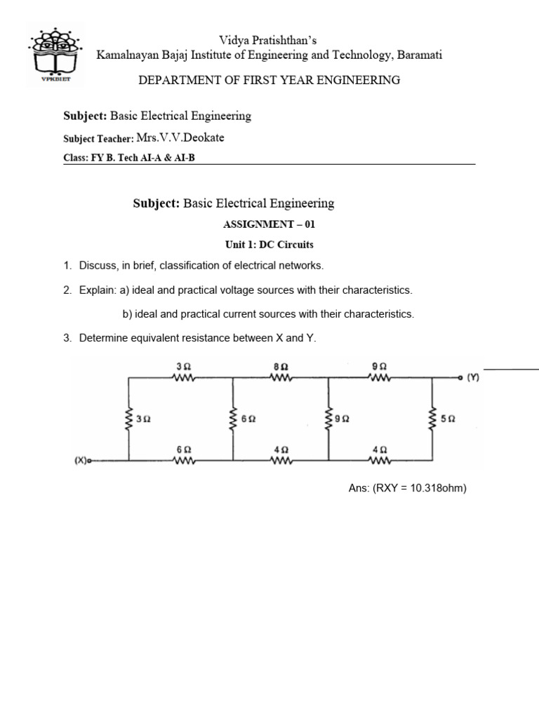 Basic Electrical Engineering Assignment | PDF