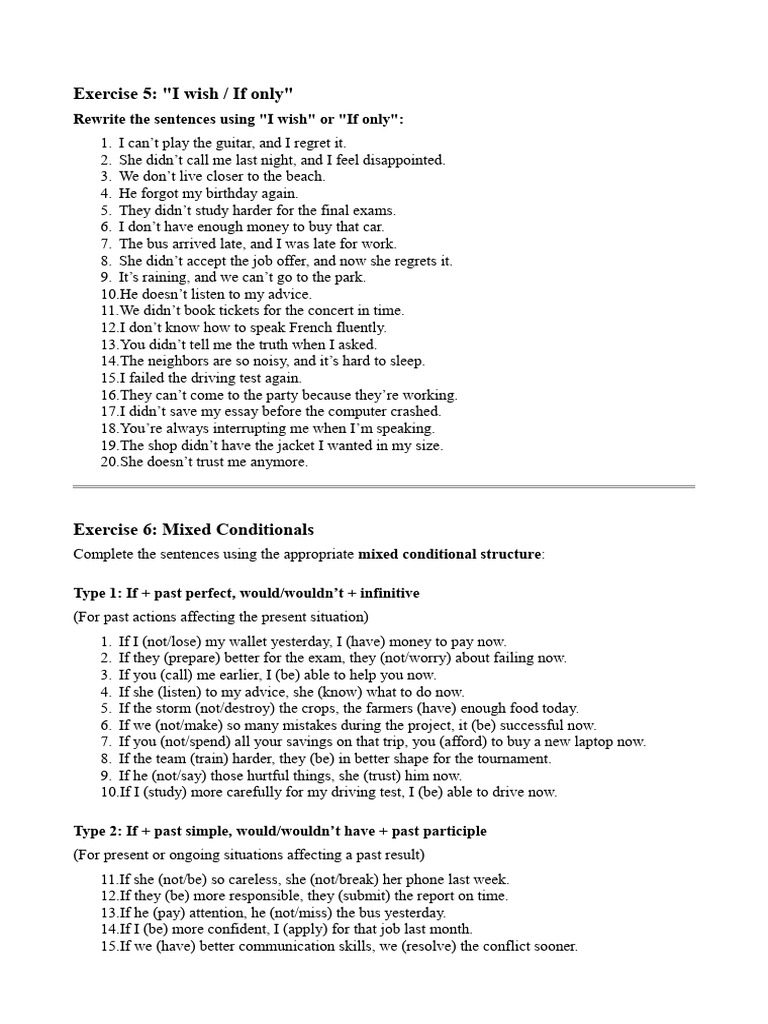 Unit 3 I Wish If Only Mixed Conditionals Inverted Conditionals 2 Bach Alb2 | PDF