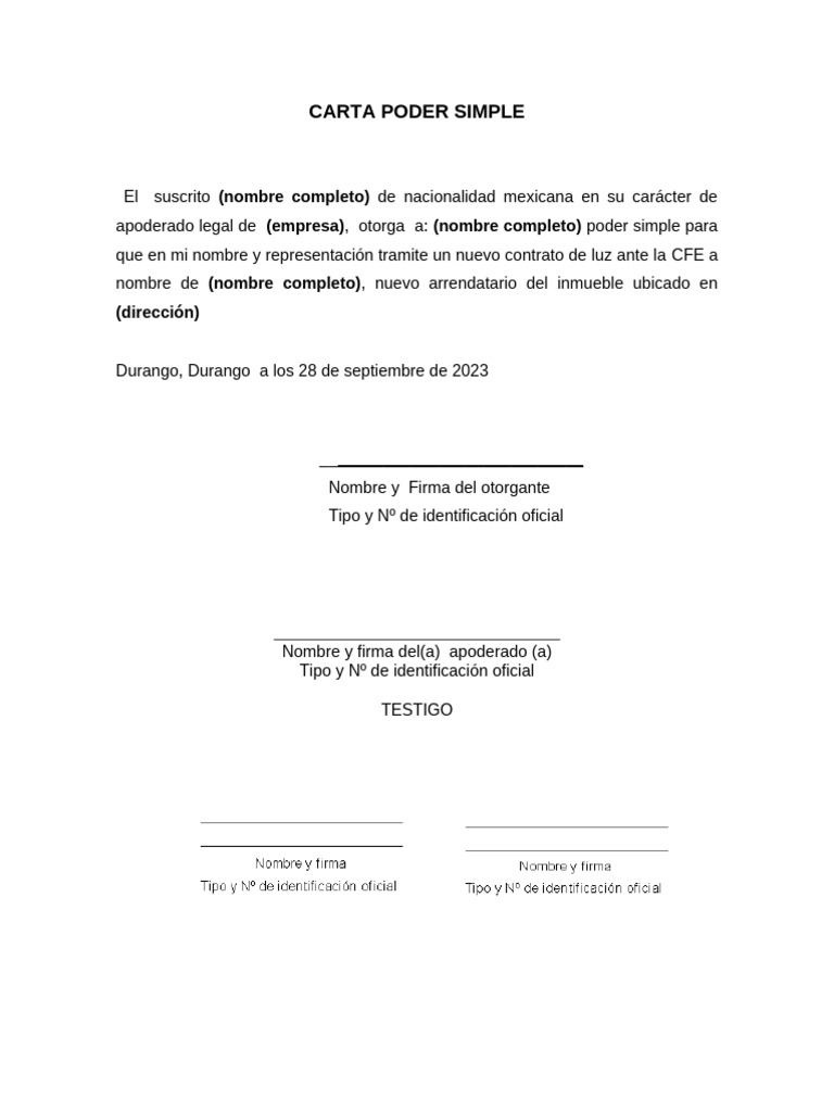 Carta Poder Simple Cfe | PDF