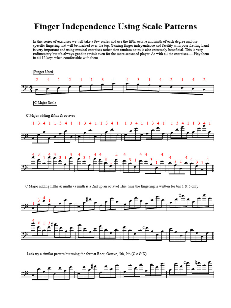 Finger Independence Using Scale Patterns | PDF | Harmony | Chord (Music)