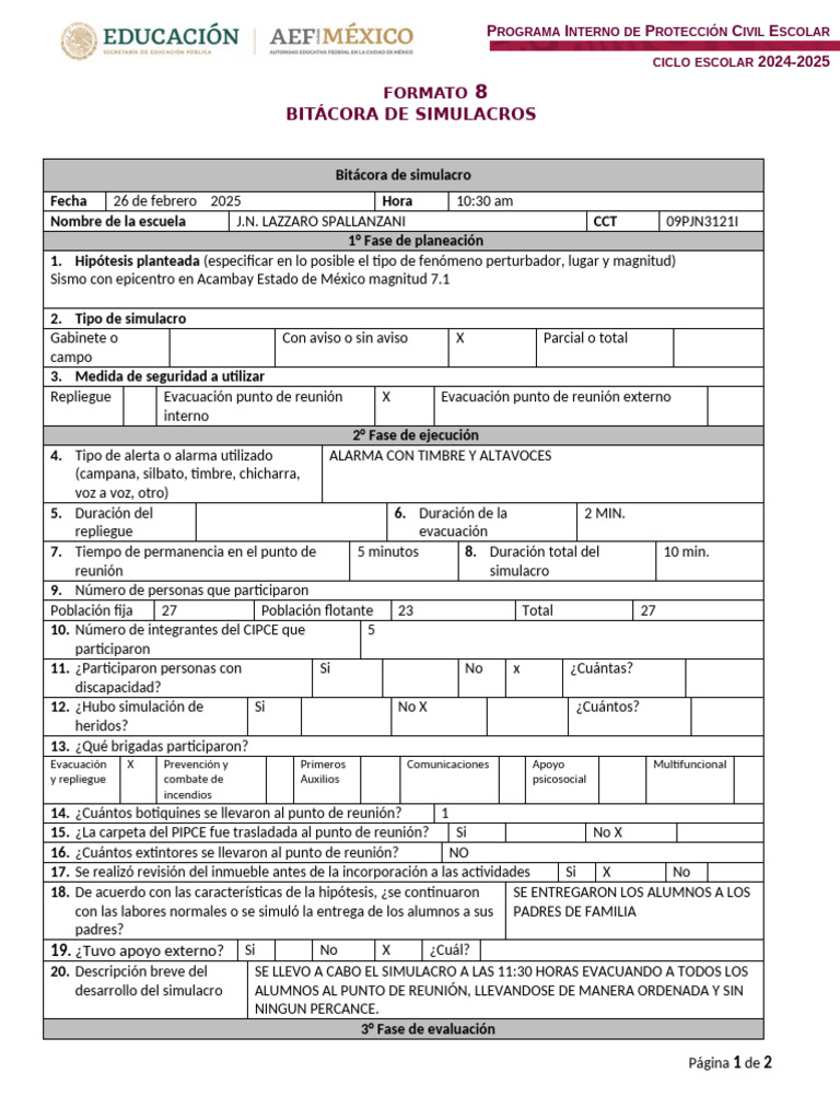 8 Bitacora de Simulacro Lazzaro | PDF