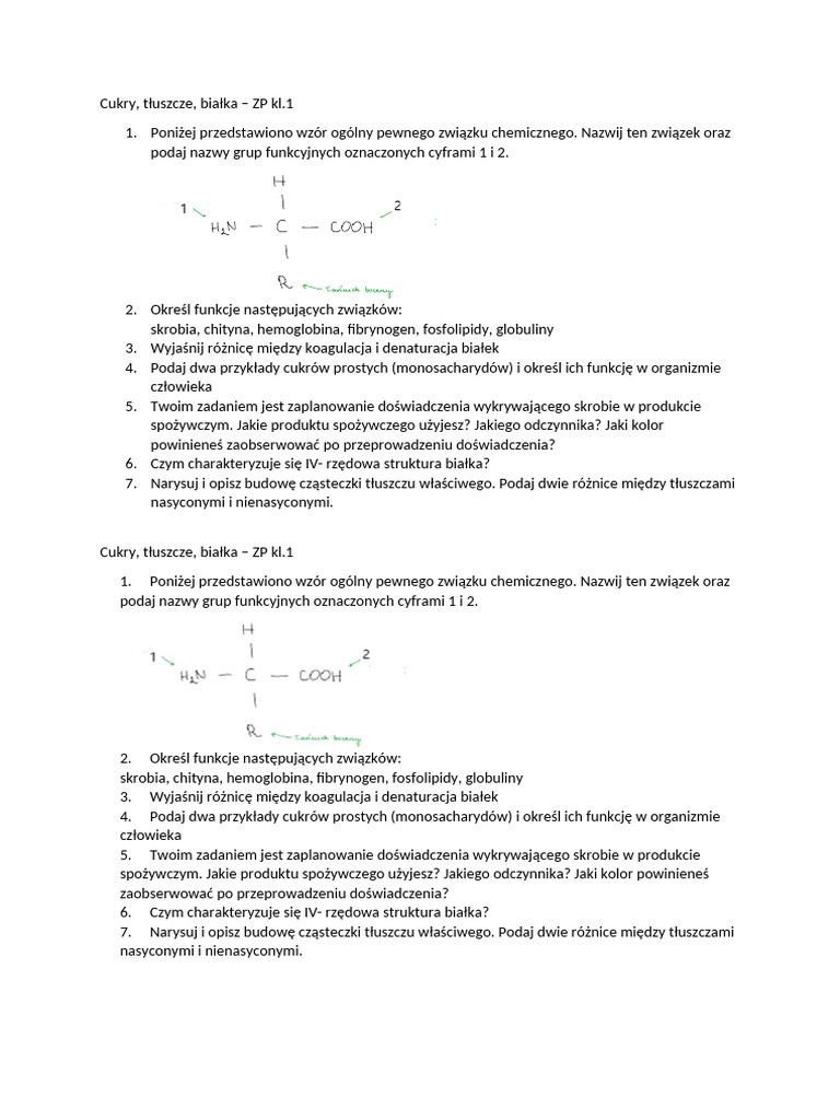 Cukry tłuszcze białka ZP kl. 1 | PDF