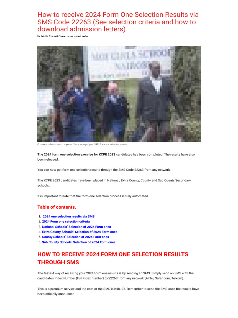 2024 Form One Selection Results SMS Guide | PDF | University And ...