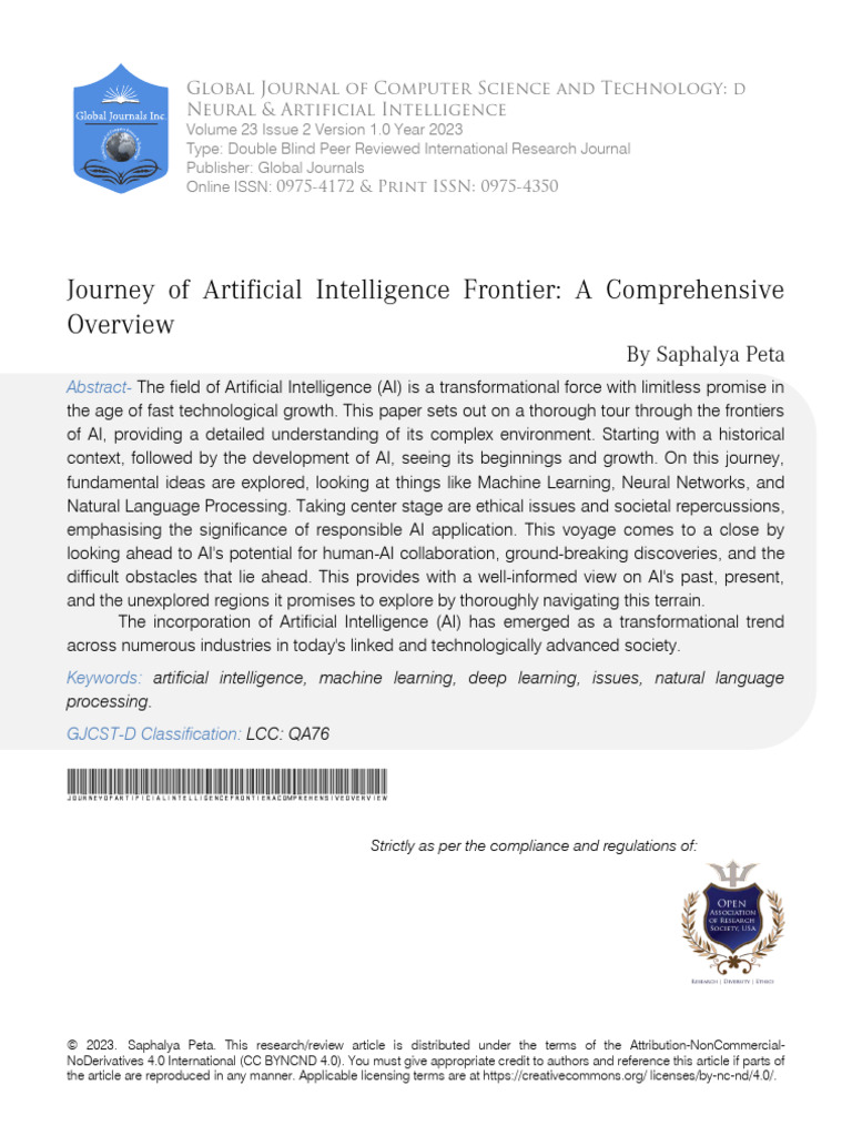 Journey of Artificial Intelligence Frontier A Comp | PDF | Machine ...