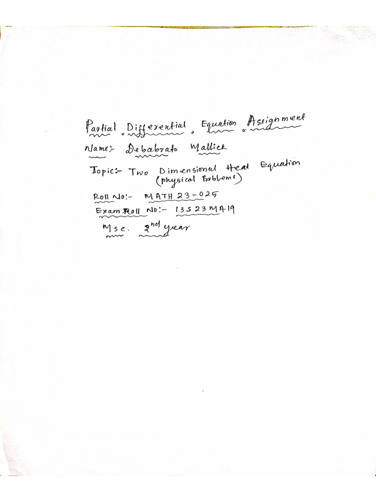 Two Dimensional Heat Equation (Physical Problems) | PDF