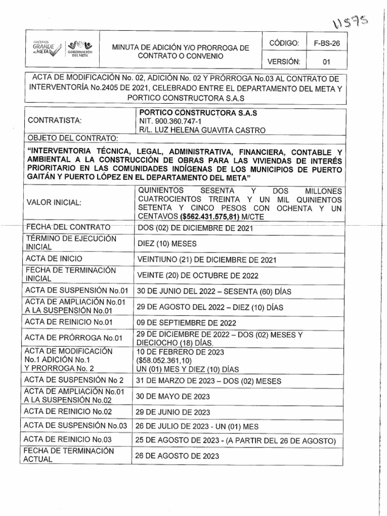 Acta de Modificacion No. 2 Adicion No. 2 y Prorroga No. 3 (3) | PDF