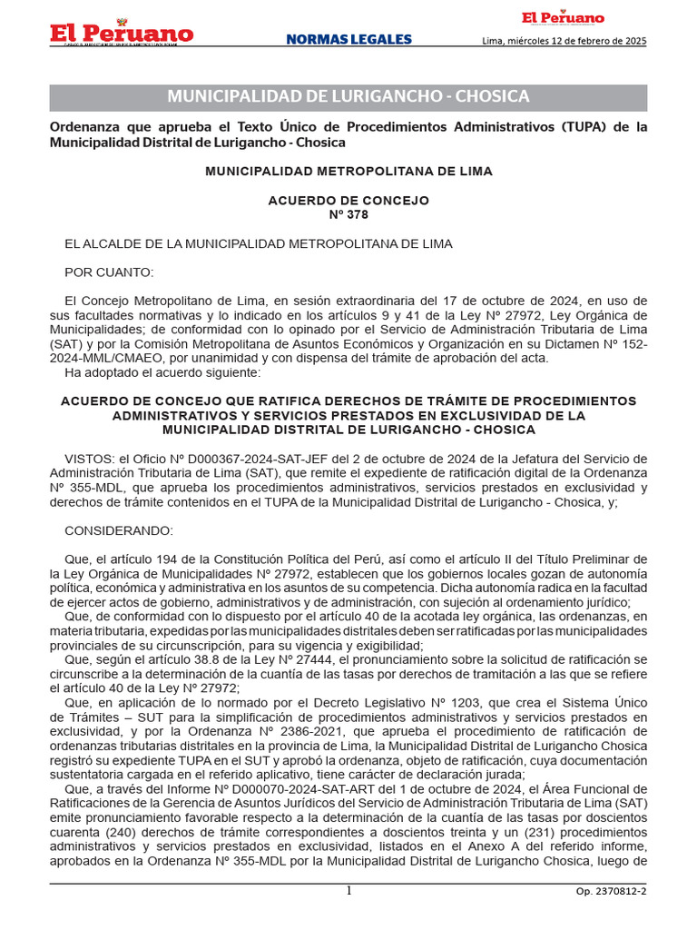 TUPA 2025 | PDF | Gobierno local | Lima