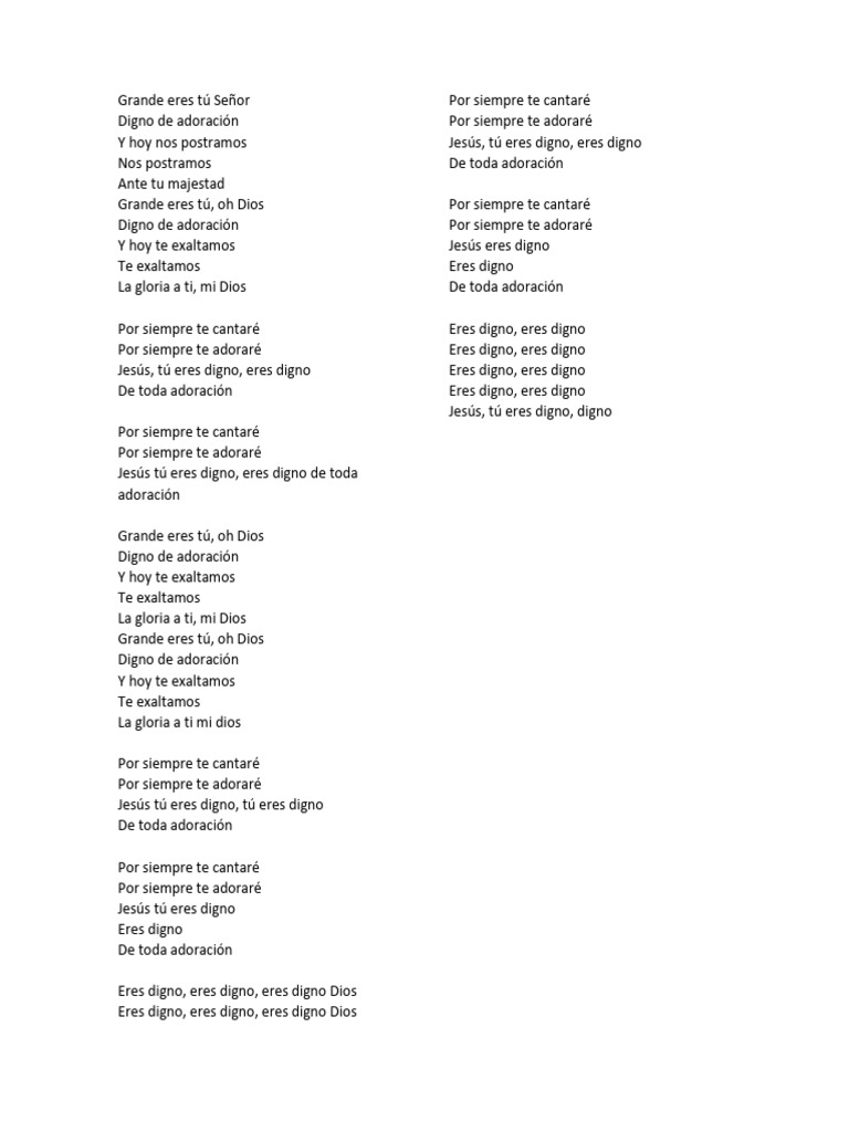 Himno de Adoración: Grande Eres Tú Señor | PDF