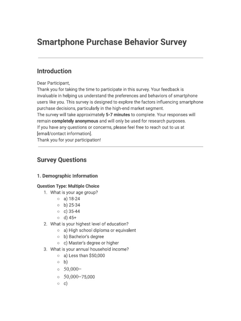 Smartphone Purchase Behavior Survey | PDF