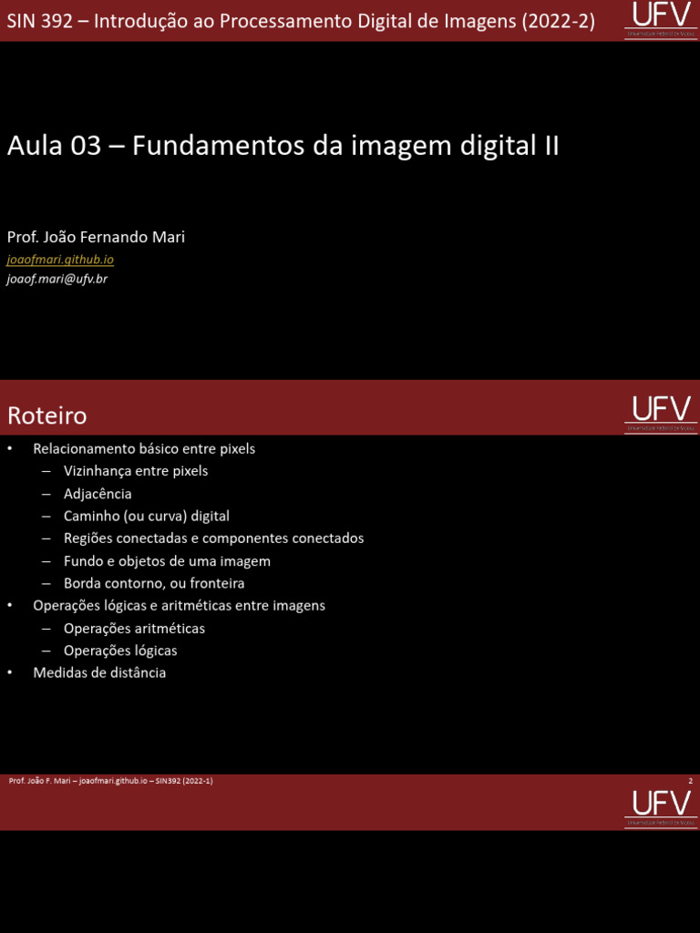 Aula03.FundamentosDaImagemDigital.2. (2022 1) | PDF | Pixel | Imagem