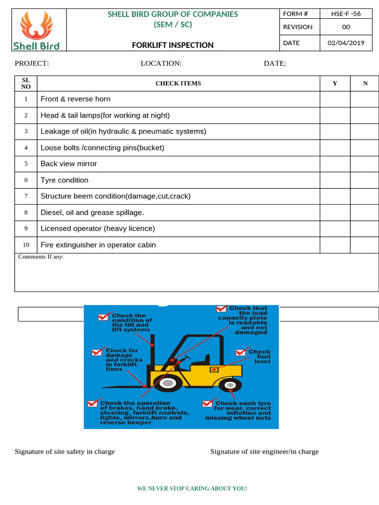 Forklift Inspection Checklist Form | PDF