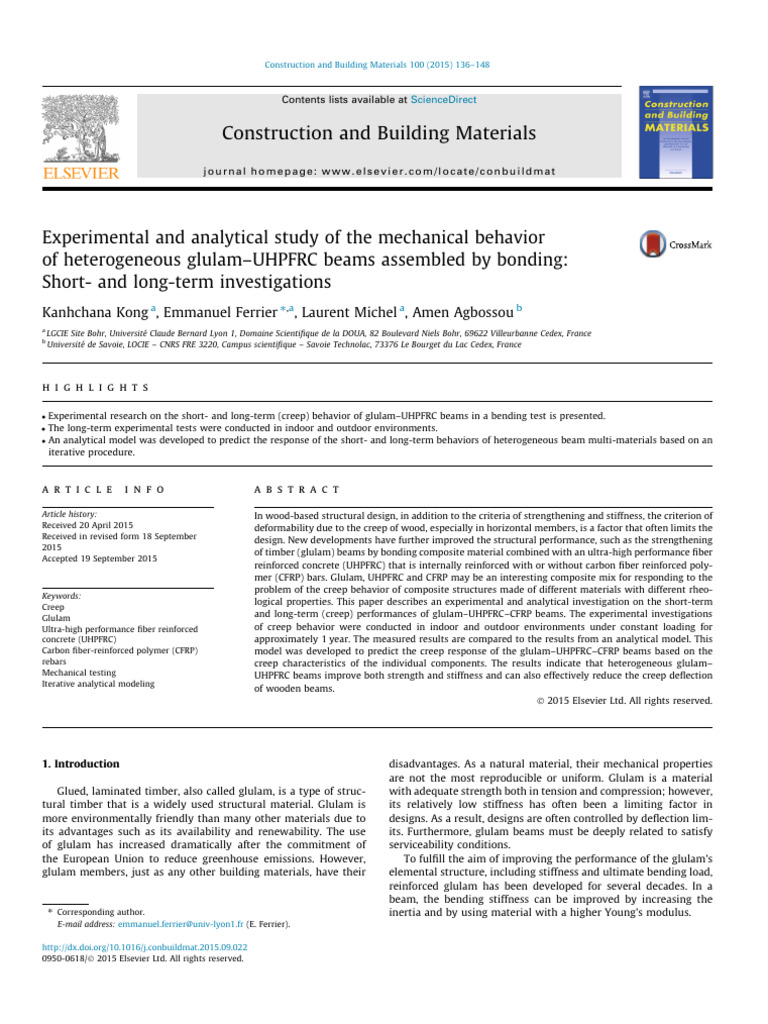 Glulam-UHPFRC Beam Creep Study | PDF | Beam (Structure) | Bending
