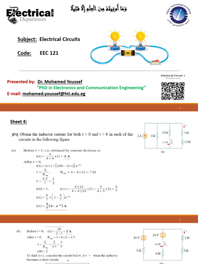 Lec #5 (Sol. of Sheet 4 & RLC & Second Order - RLC - Series - Source Free) | PDF