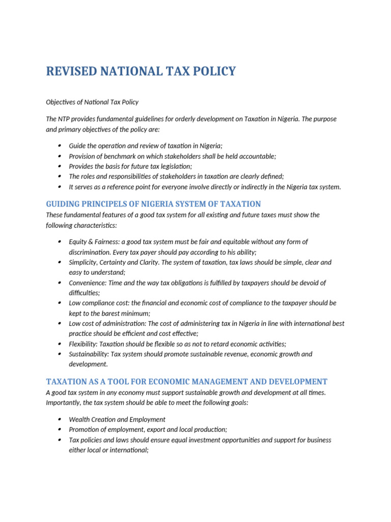 Nigeria's Revised National Tax Policy | PDF | Taxes | Taxpayer