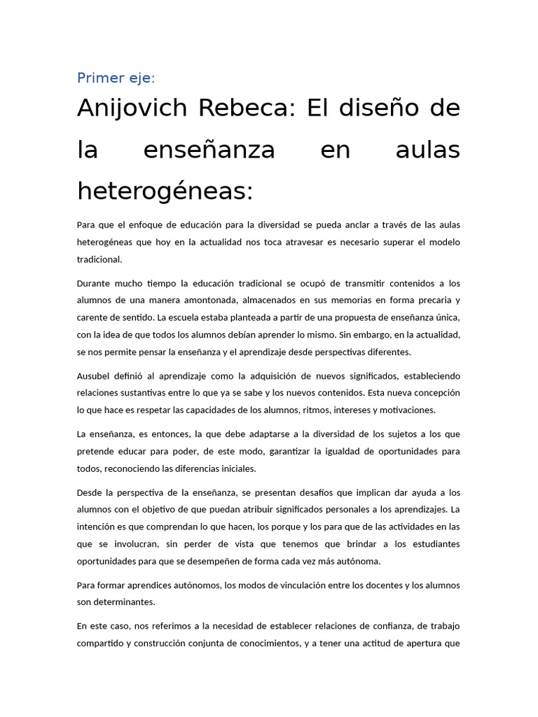 El Diseño de La Enseñanza en Aulas Heterogéneas | PDF | Enseñando ...