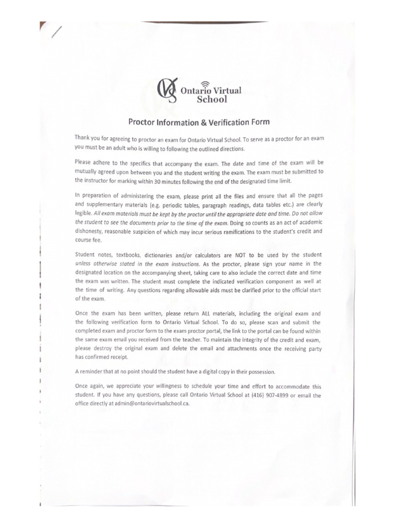 Proctor Information & Verification Form | PDF