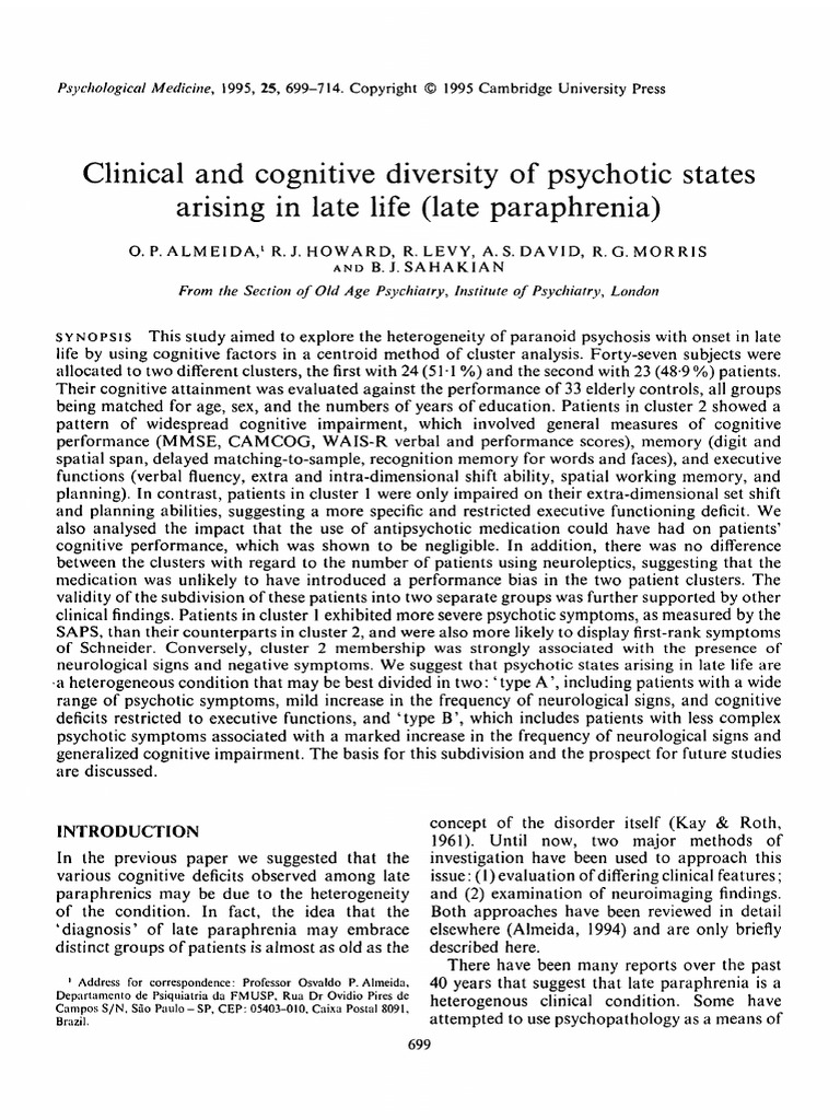 almeida1995 | PDF | Chi Squared Test | Psychosis