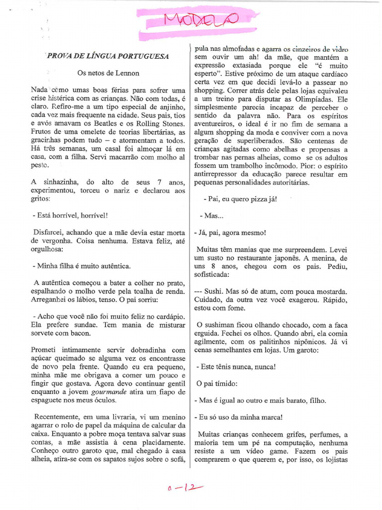 Prova Modelo | PDF