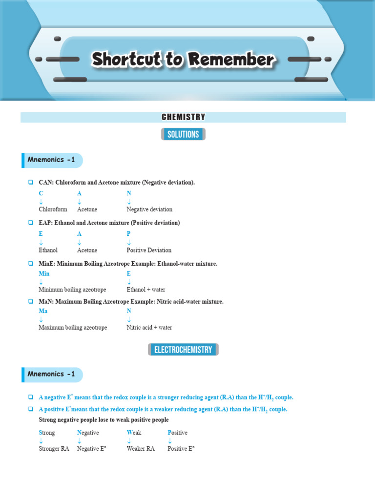Chemistry Mnemonics and Concepts Guide | PDF | Redox | Materials