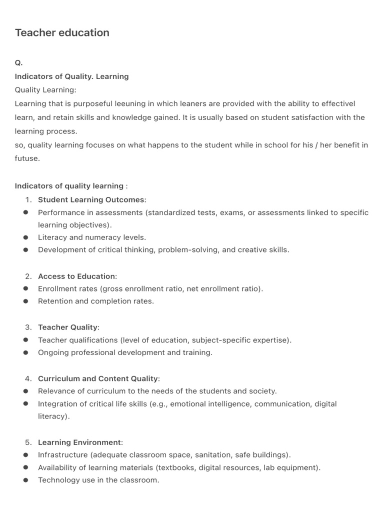 Indicators of Quality in Teacher Education | PDF | Teacher Education ...