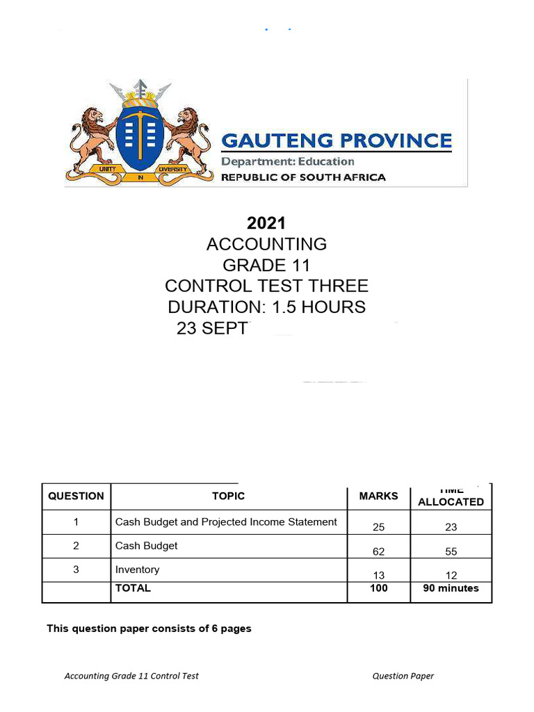 Grade 11 Accounting Control Test 2021 | PDF | Stocks | Credit