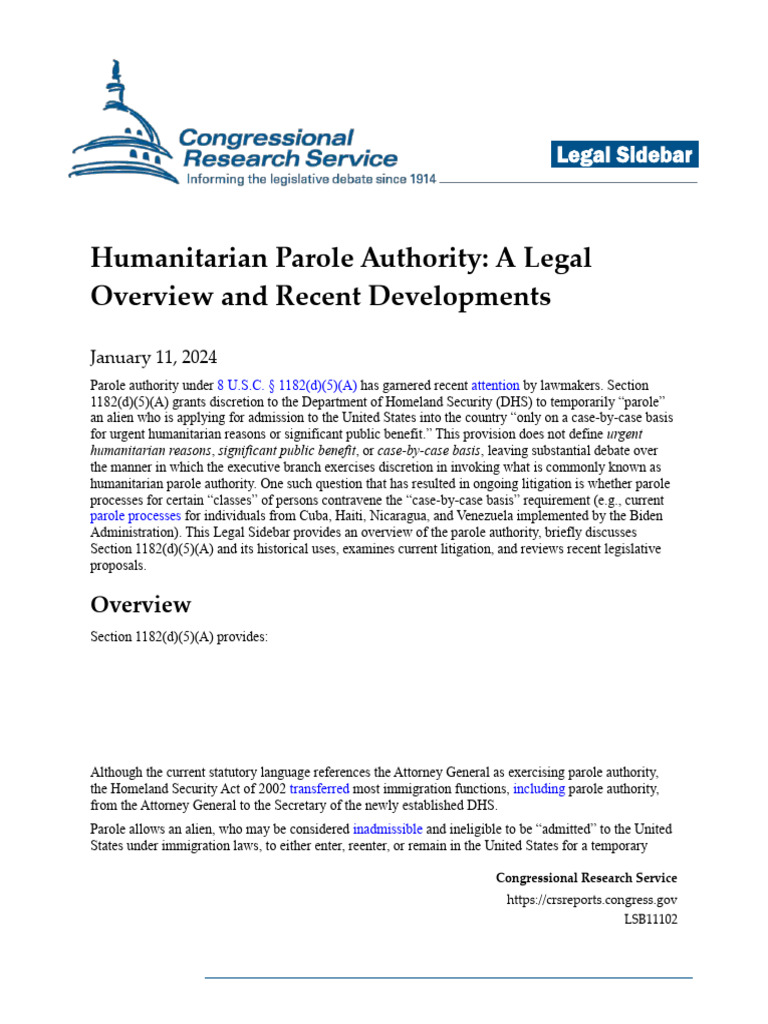 Humanitarian Parole Authority | PDF | Standing (Law) | Congressional ...