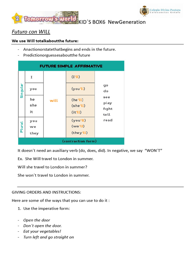 Future Tense and Instructions Guide | PDF
