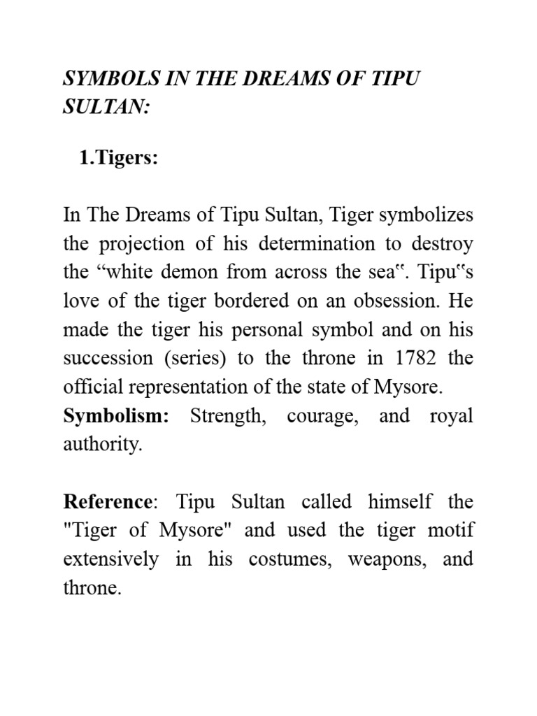 Symbols in The Dreams of Tipu Sultan | PDF | Dream | Snake