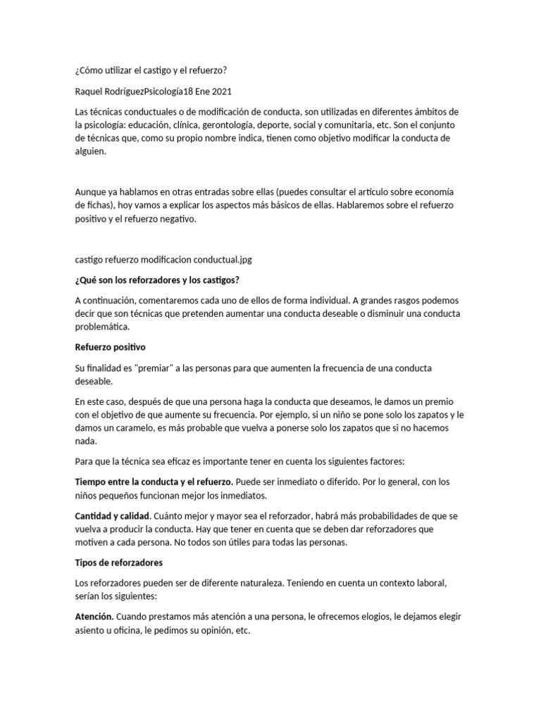 Uso de refuerzo y castigo en conducta | PDF | Reforzamiento ...