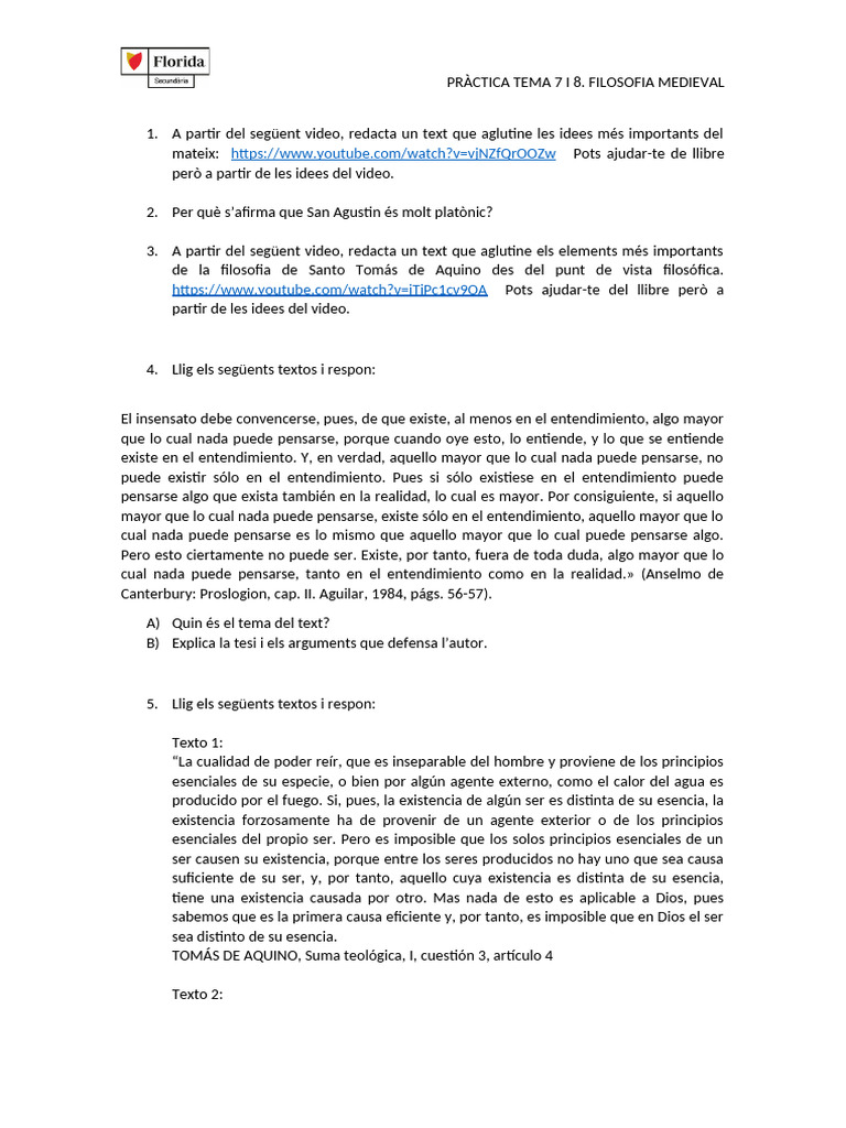 PRÀCTICA TEMA 7 I 8 | PDF | Existencia | Esencia